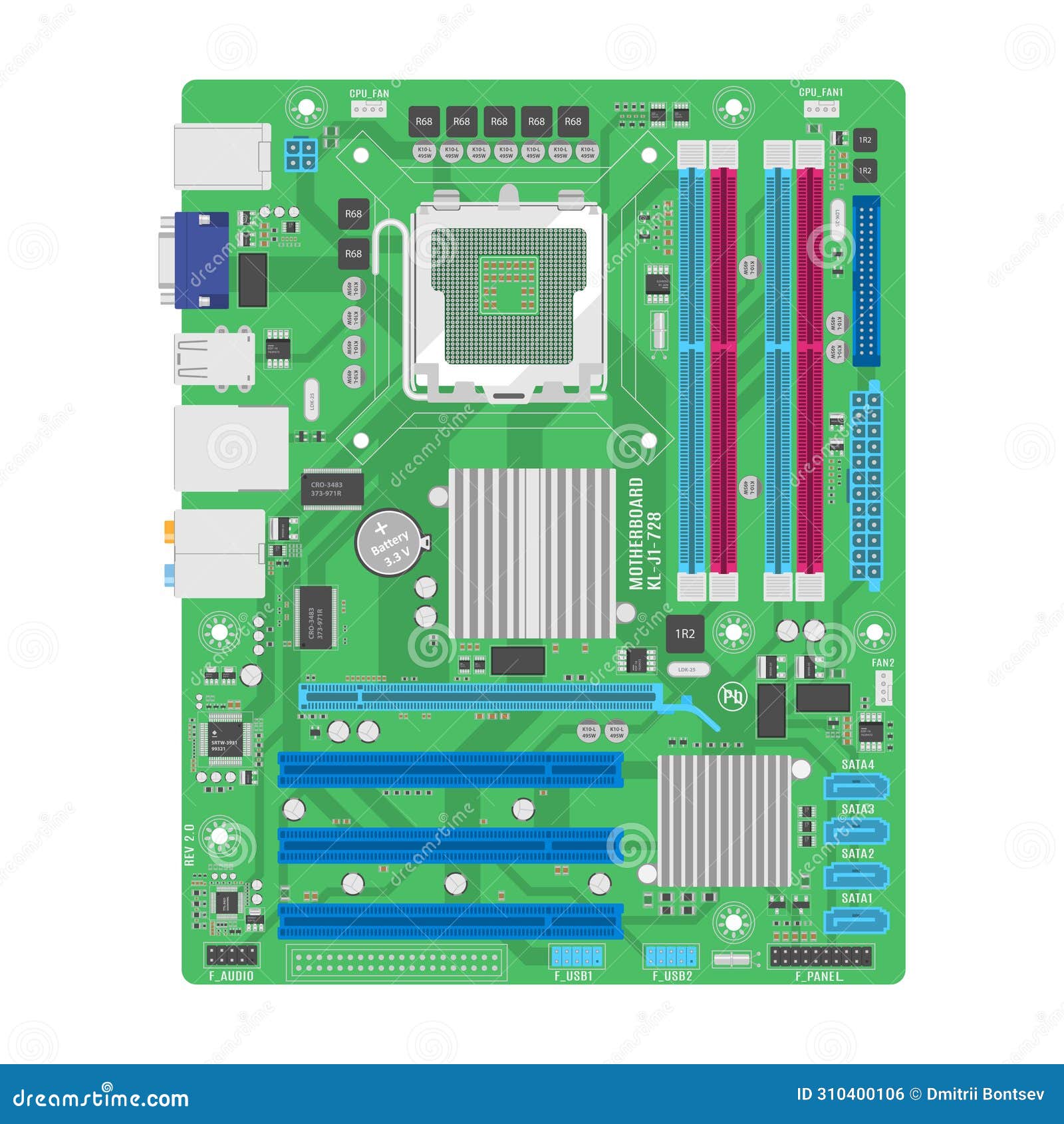 Detailed Vector Illustration of Motherboard Stock Vector - Illustration ...