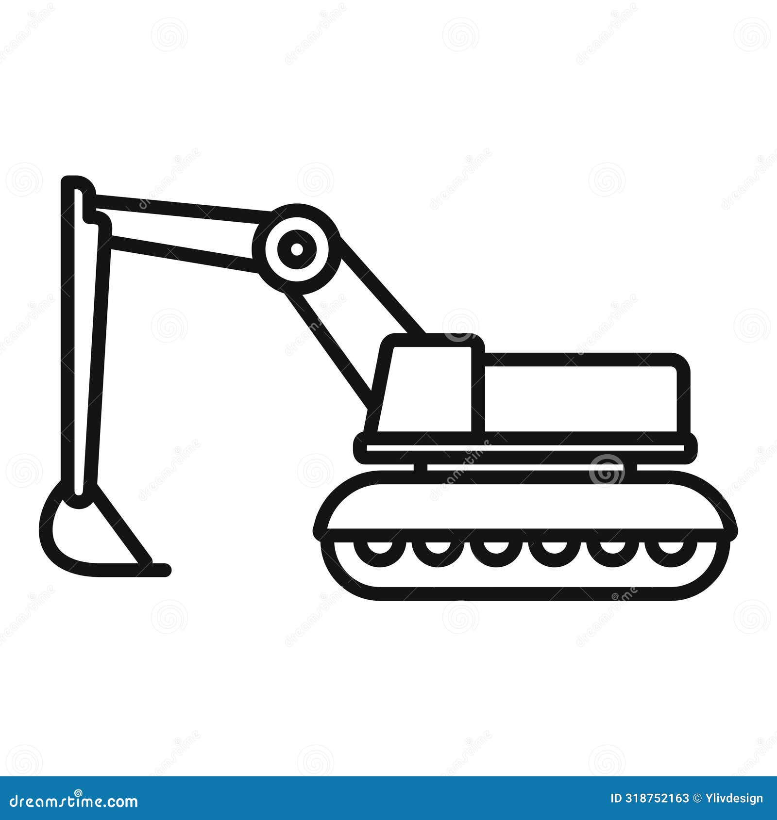 Simple Line Art Vector Illustration of a Modern Tracked Excavator Stock ...