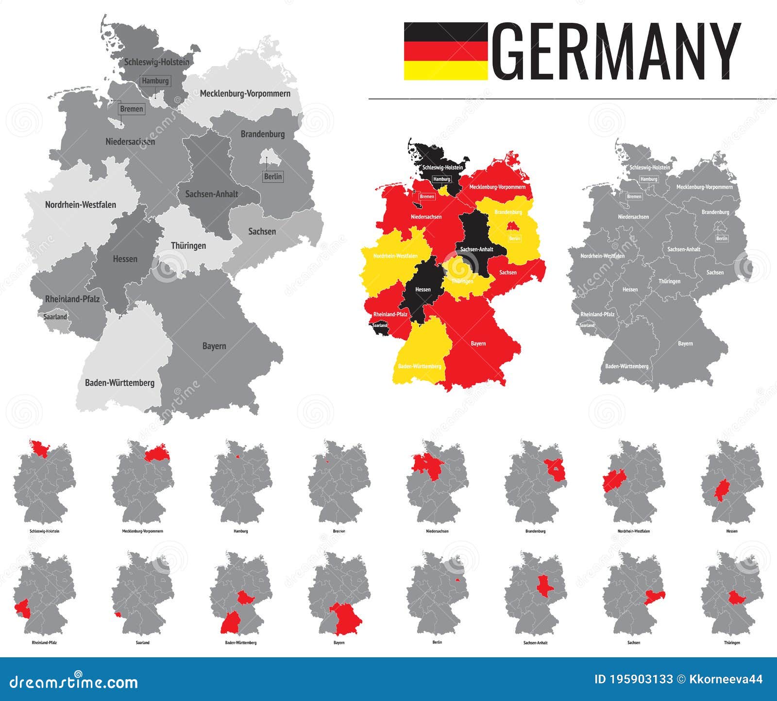 Detailed Vector Map of Federal States of Germany with Flag Stock Vector ...
