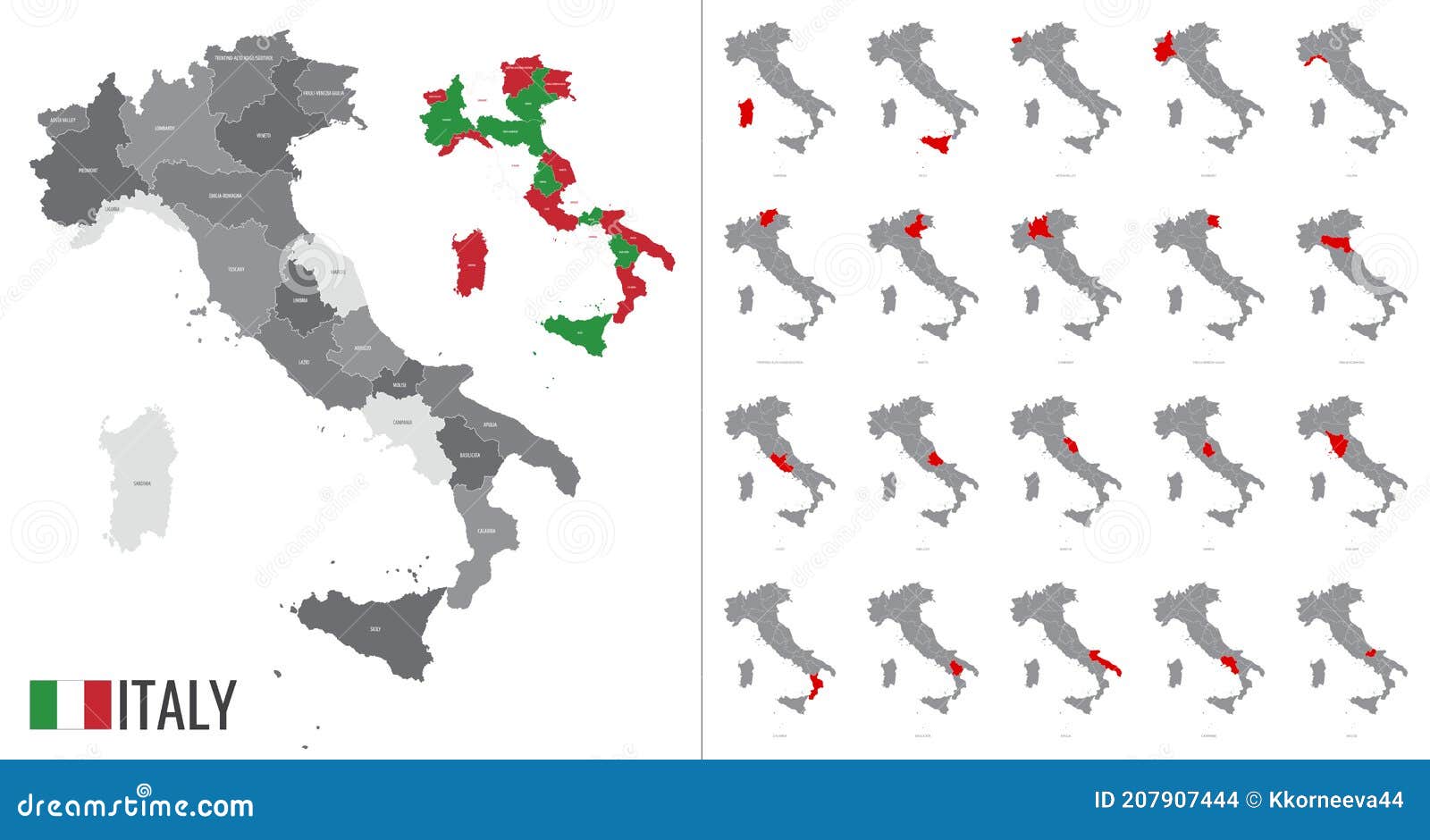 Detailed Vector Map Of Italy Regions With Country Flag | CartoonDealer ...