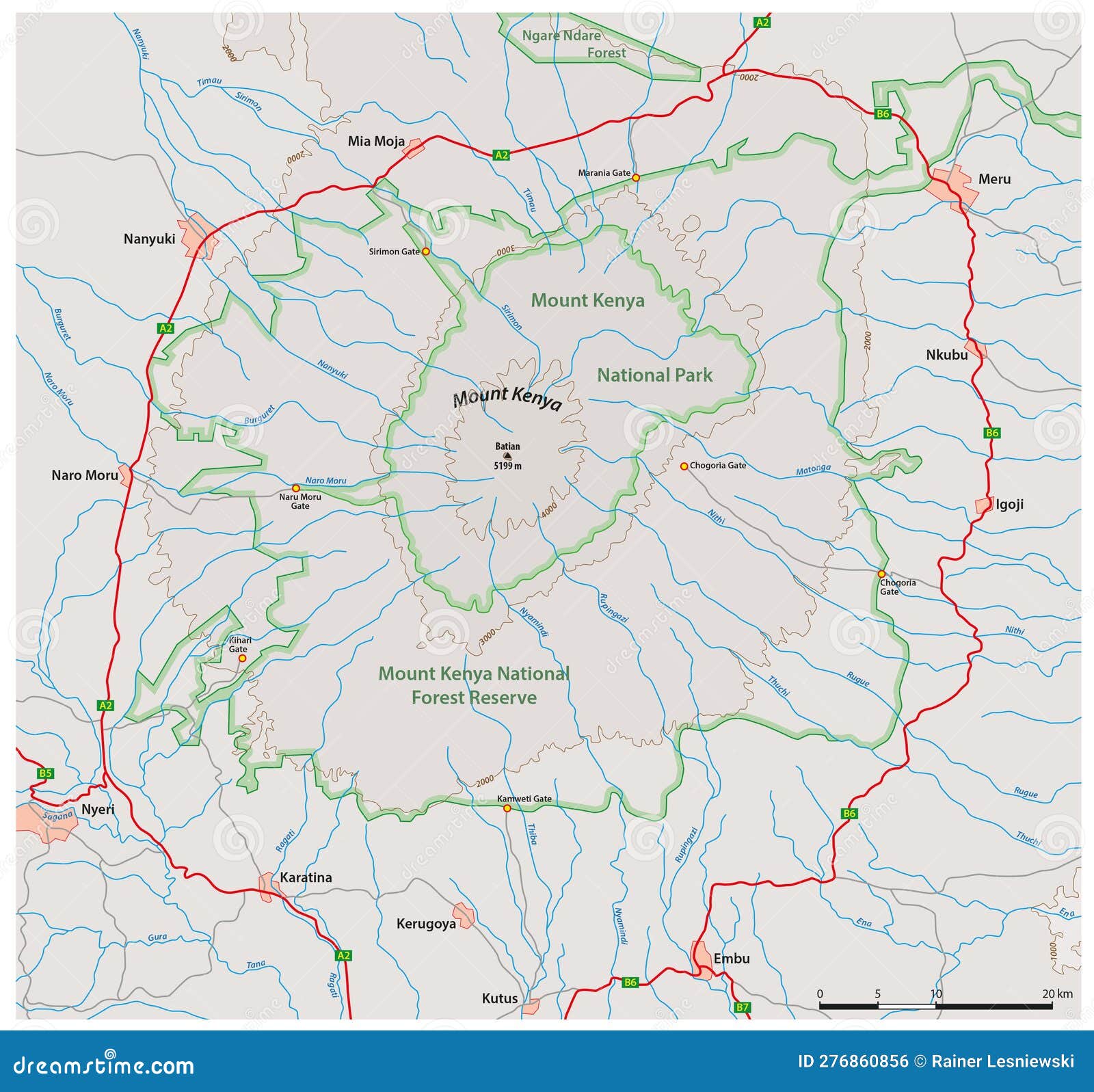 Detailed Vector Map Mount Kenya National Park, Kenya Stock Vector ...