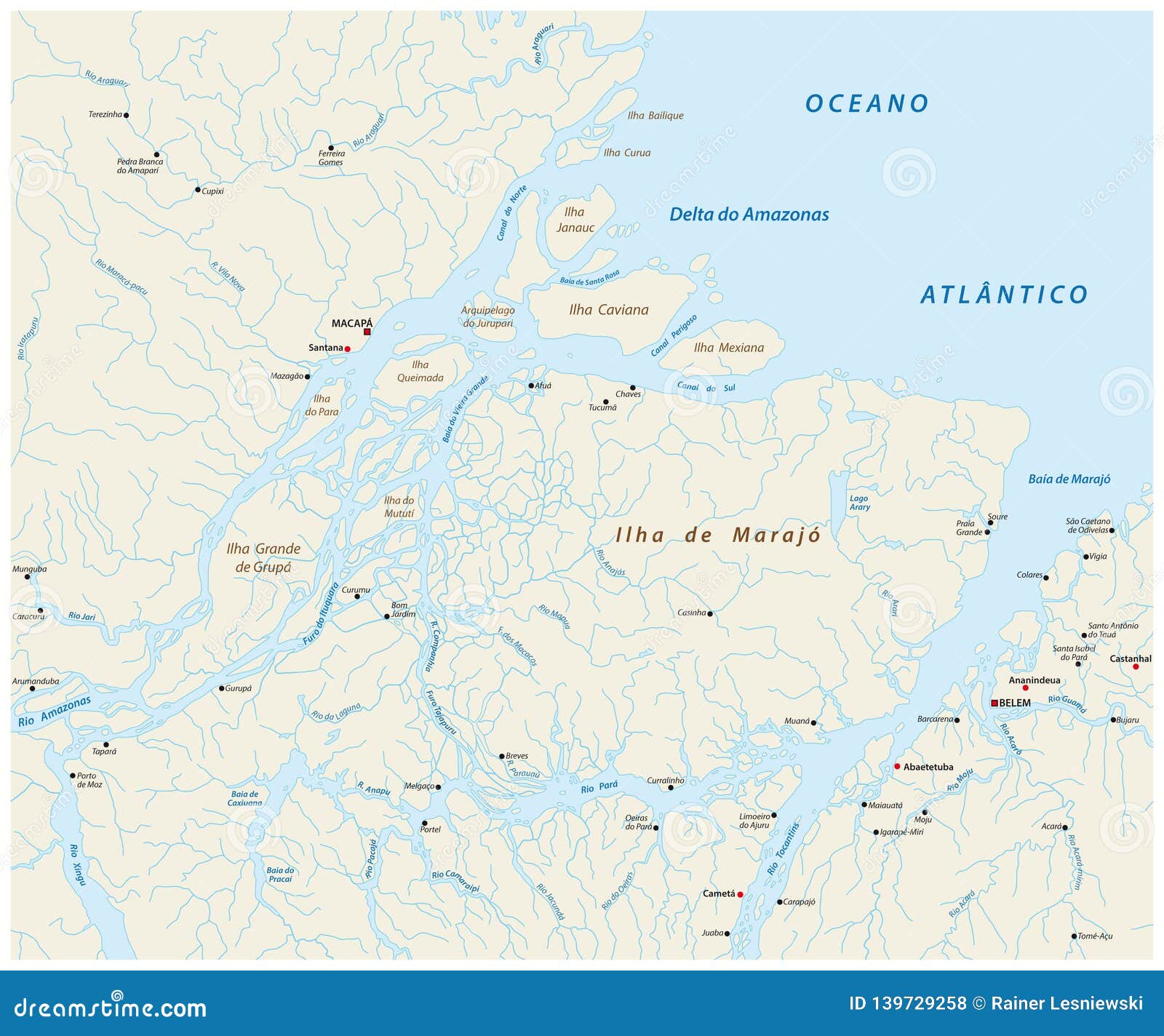Detailed Vector Map of the Mouth of the Amazon River in the Atlantic ...