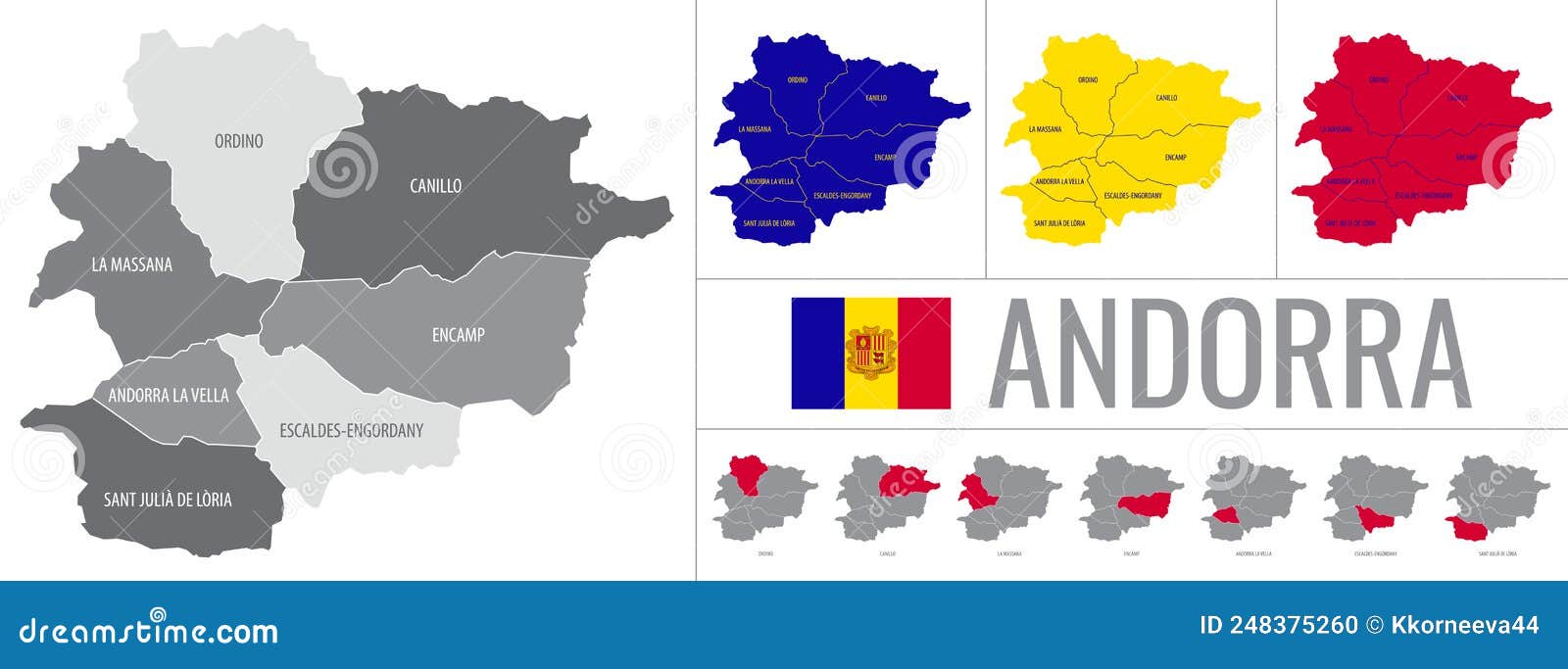 Detailed Vector Map of Regions of Andorra with Flag Stock Vector ...