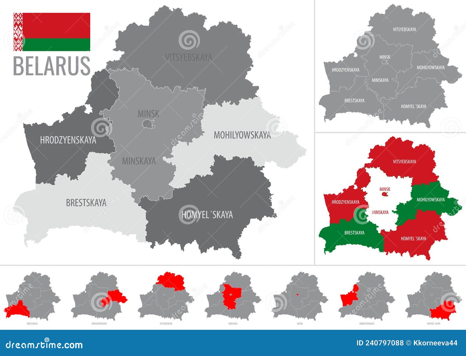 Detailed Vector Map of Regions of Belarus with Flag Stock Vector ...