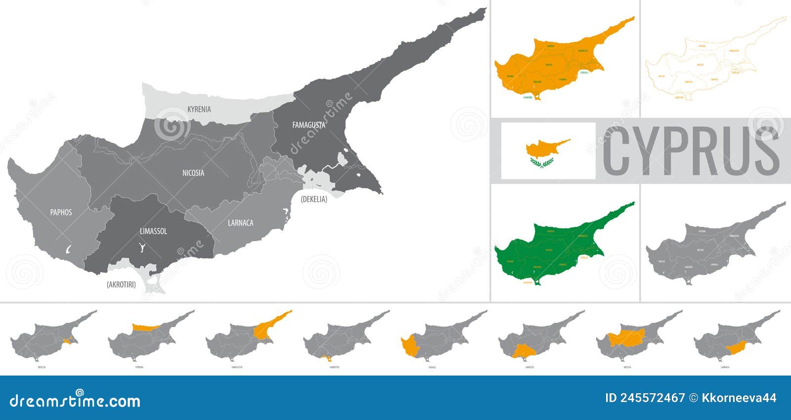 Detailed Vector Map of Regions of Cyprus with Flag Stock Vector ...