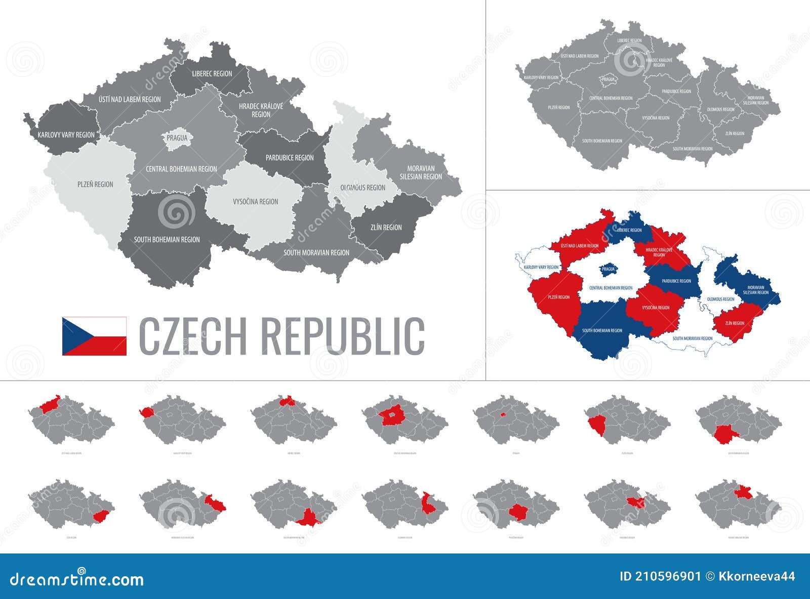 Detailed Vector Map of Regions of Czech Republic with Flag Stock Vector ...