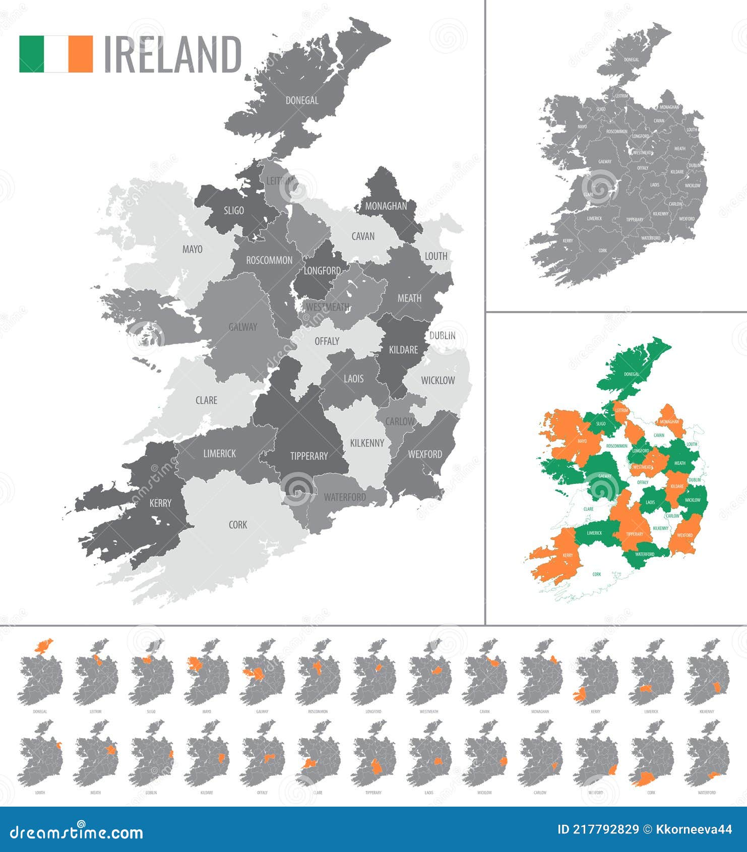 Detailed Vector Map of Regions of Ireland with Flag Stock Vector ...