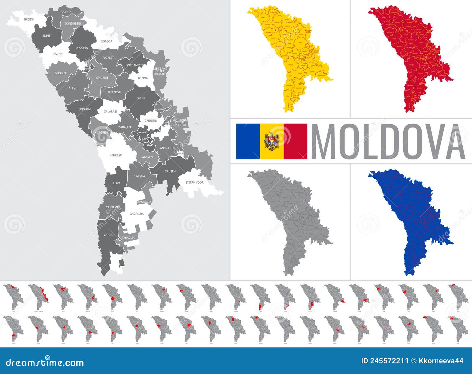 Detailed Vector Map of Regions of Moldova with Flag Stock Vector ...