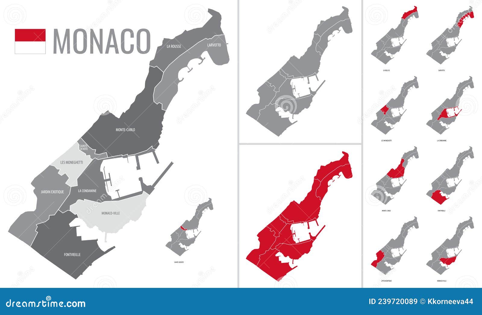 Detailed Vector Map of Regions of Monaco with Flag Stock Vector ...