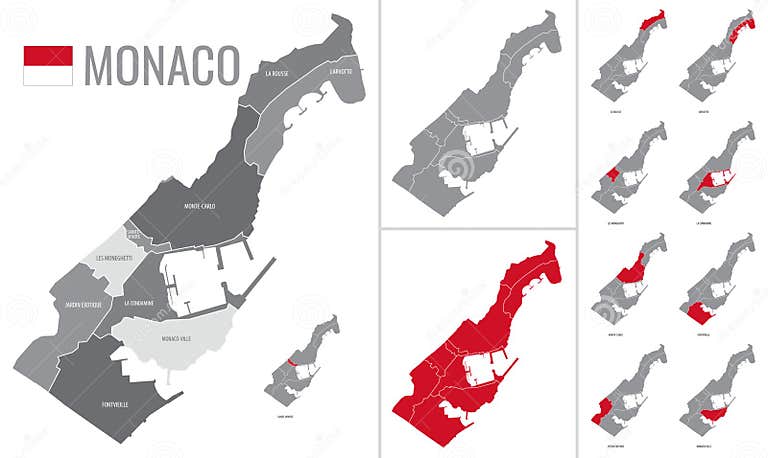 Detailed Vector Map of Regions of Monaco with Flag Stock Vector ...