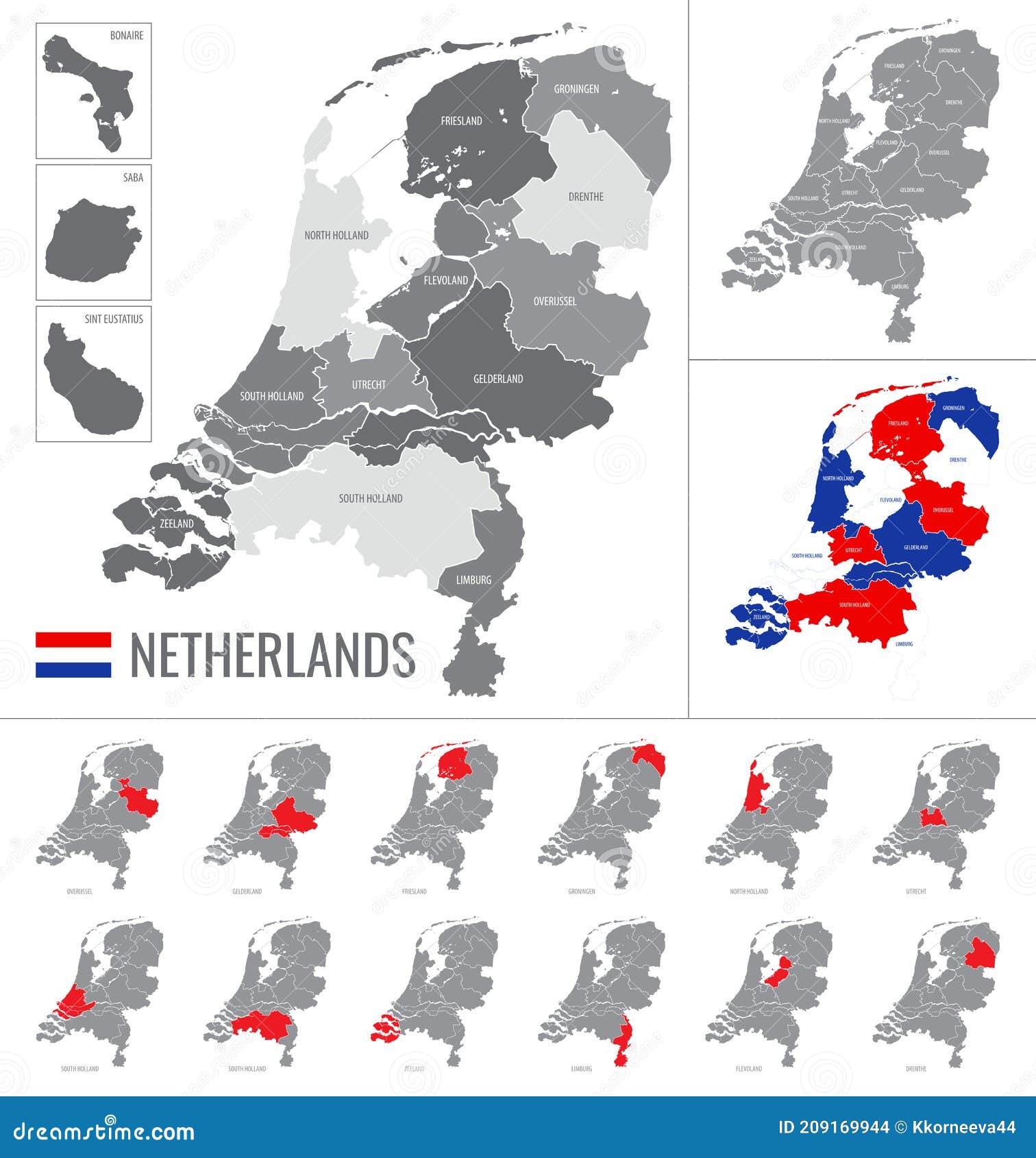 Detailed Vector Map of Regions of Netherlands with Flag Stock Vector ...