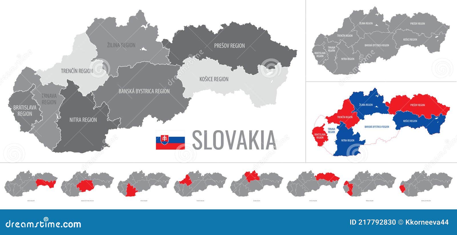 Detailed Vector Map of Regions of Slovakia with Flag Stock Vector ...