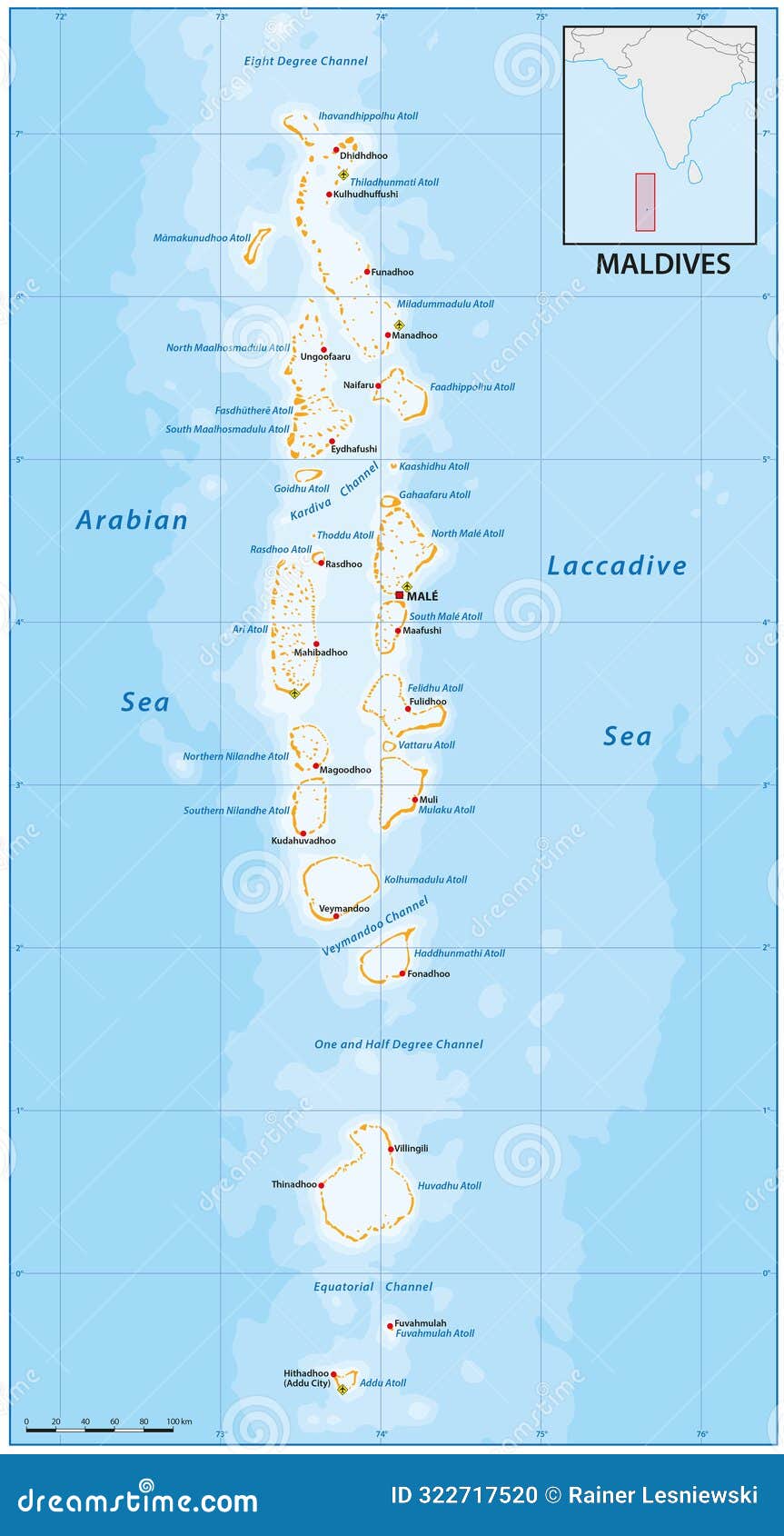 Republic Of The Maldives Map Silhouette And Flag. Stock Illustration ...