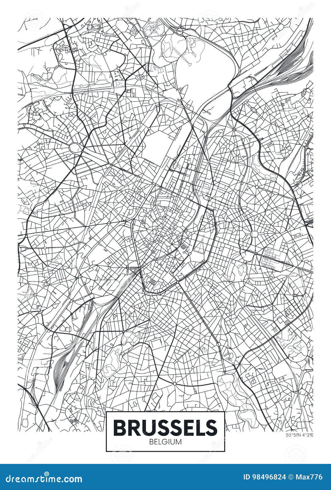 Detailed Vector Poster City Map Brussels Stock Vector - Illustration of ...