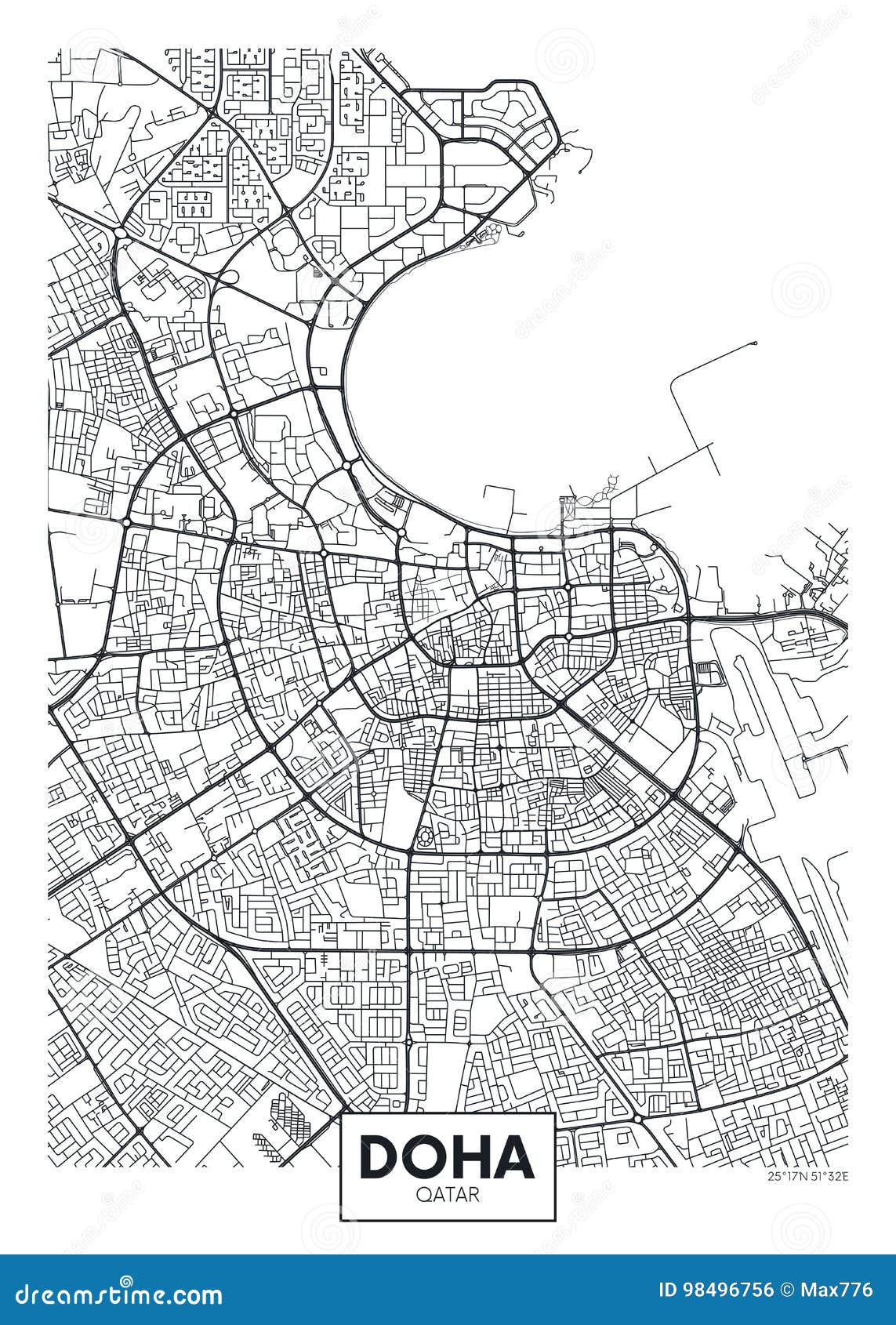 Detailed Vector Poster City Map Doha Stock Vector - Illustration of ...