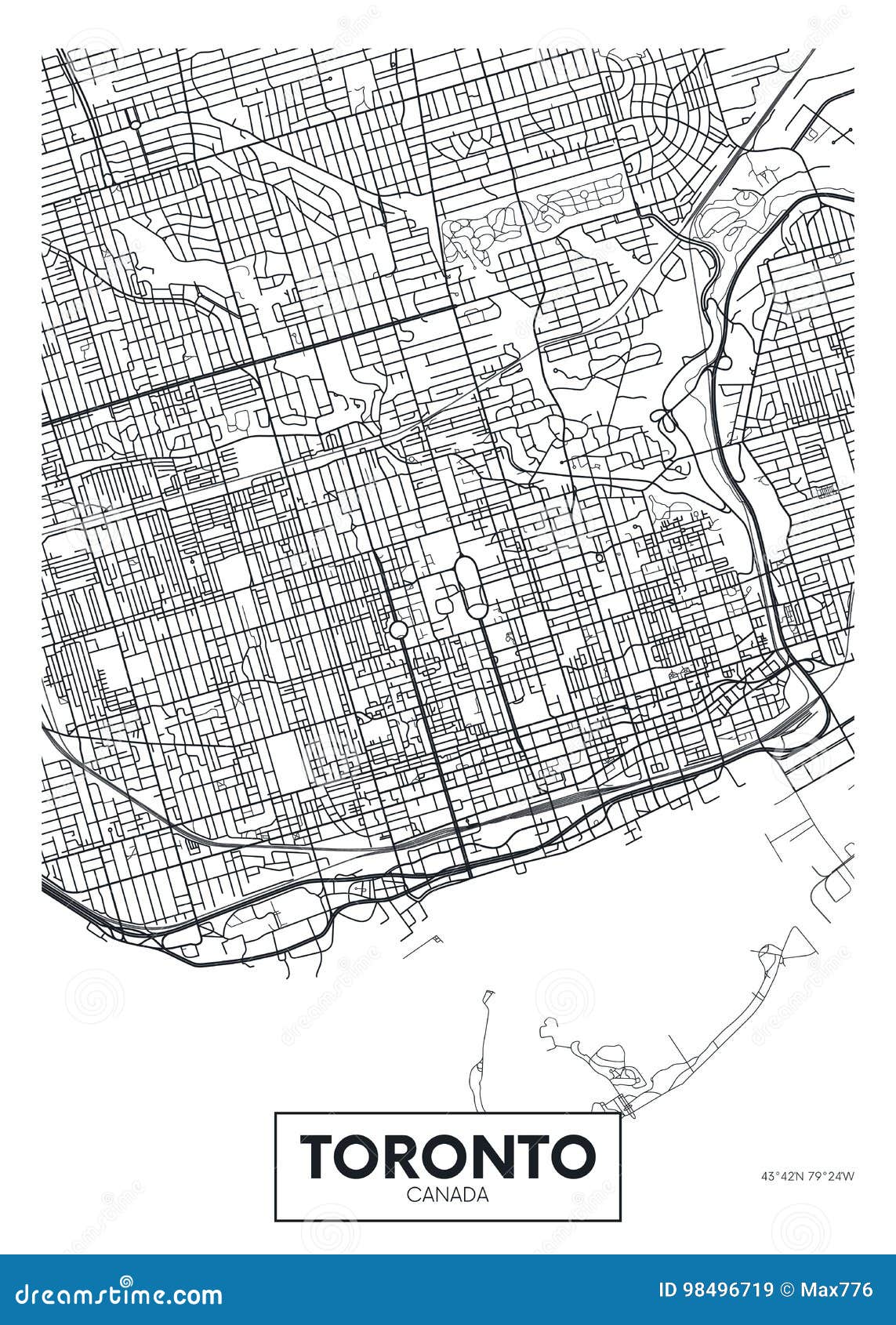 Detailed Vector Poster City Map Toronto Stock Vector - Illustration of ...