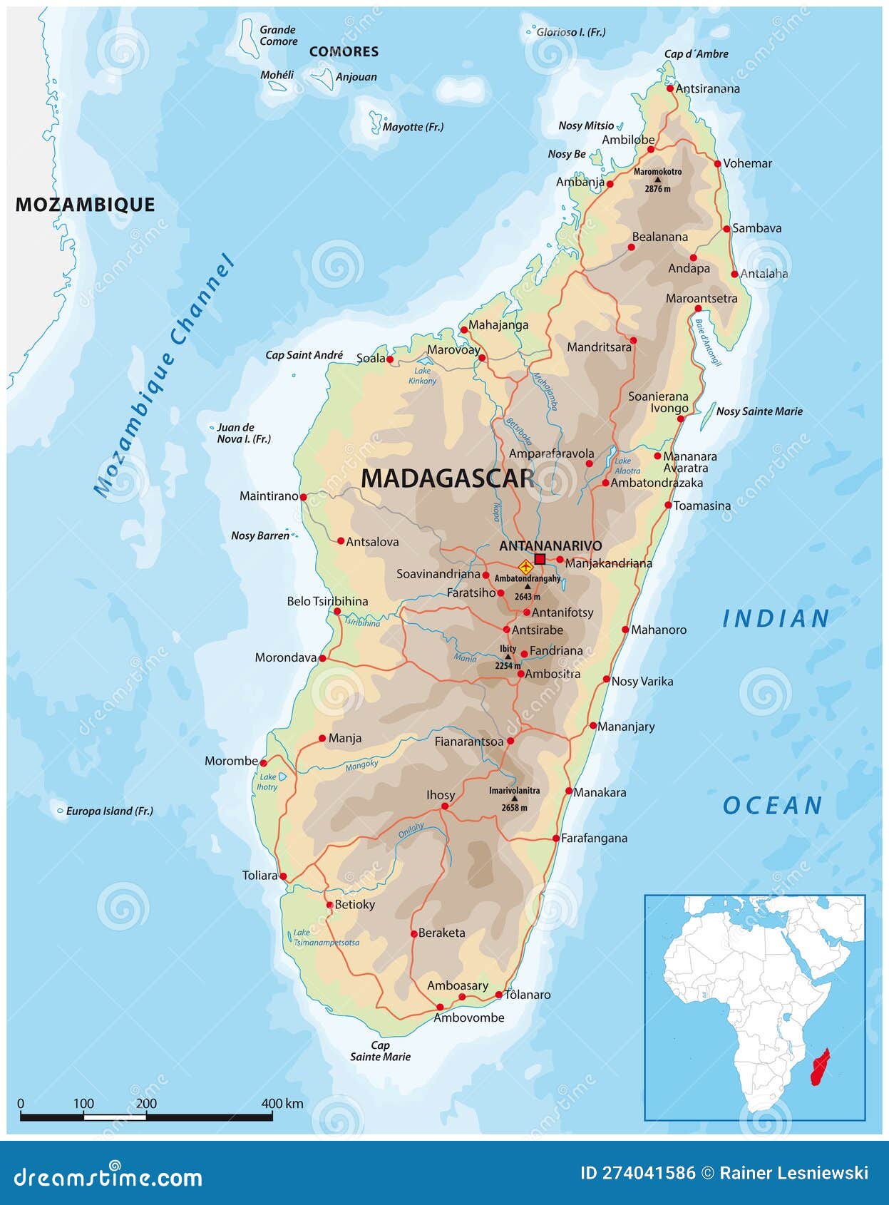 Map Pin With Detailed Map Of Madagascar And Neighboring Countries ...