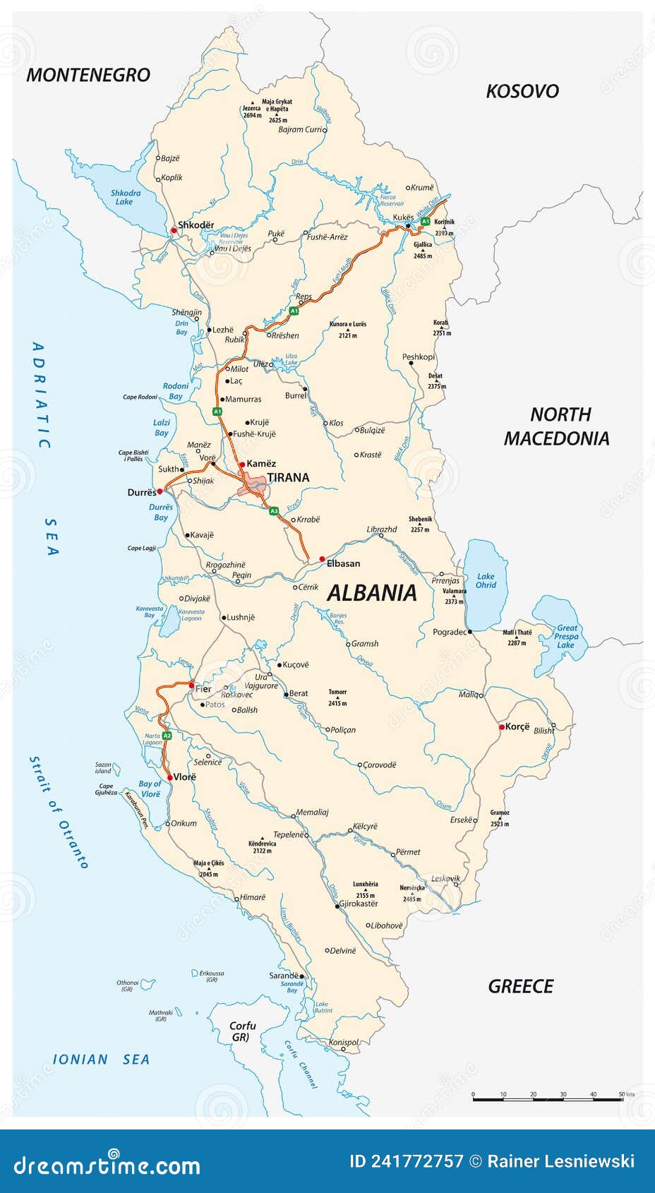 Detailed Vector Road Map of the Republic of Albania Stock Vector ...