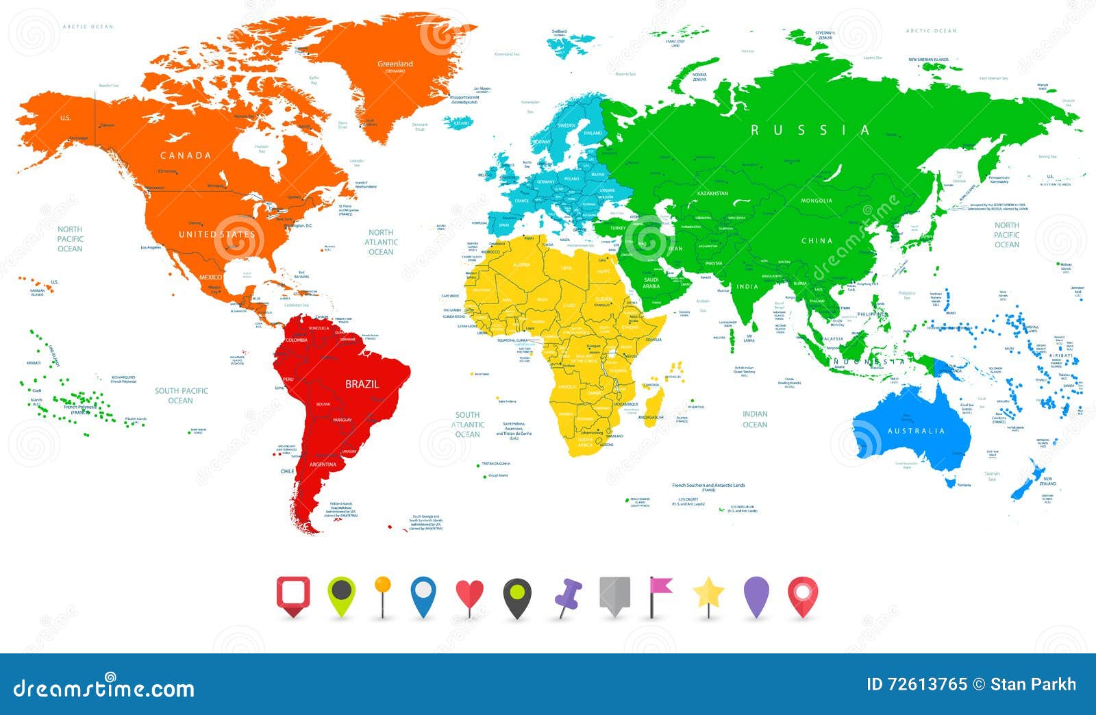 Detailed Vector World Map with Colorful Continents and Flat Map Stock ... Detailed Vector World Map with Colorful Continents and Flat Map Stock ...