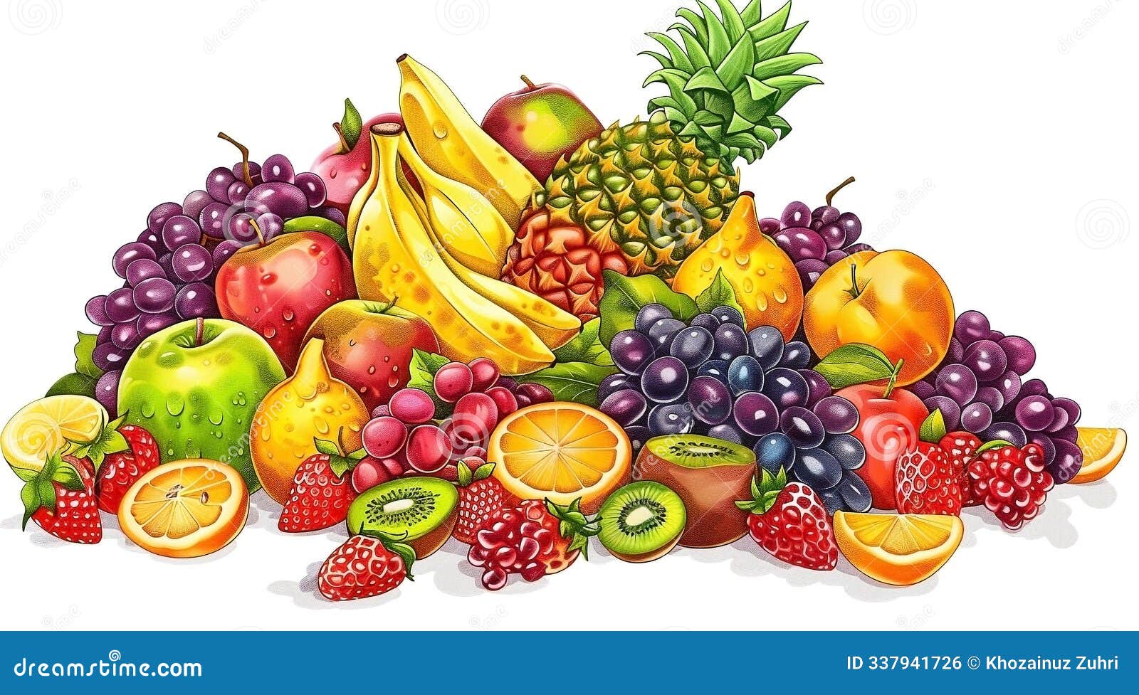 Vibrant Assorted Fresh Fruits Illustration - Isolated on White ...