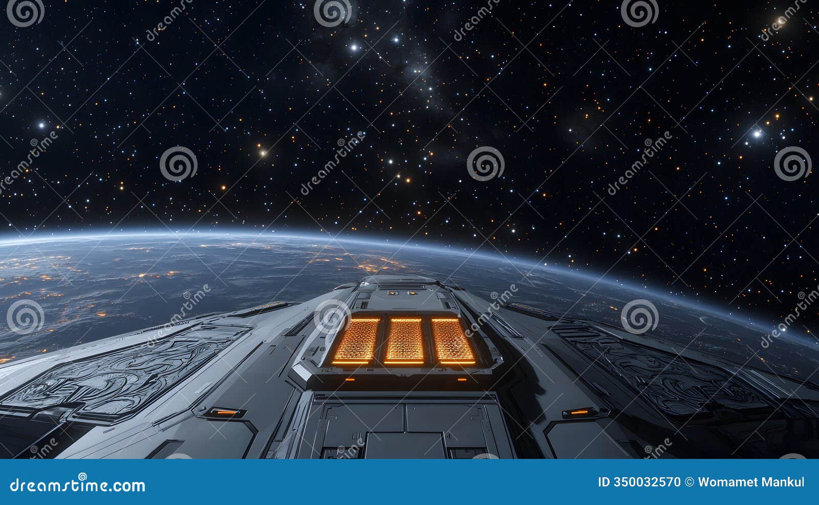 Detailed View of an Advanced Spaceship Hull with a Starry Background ...