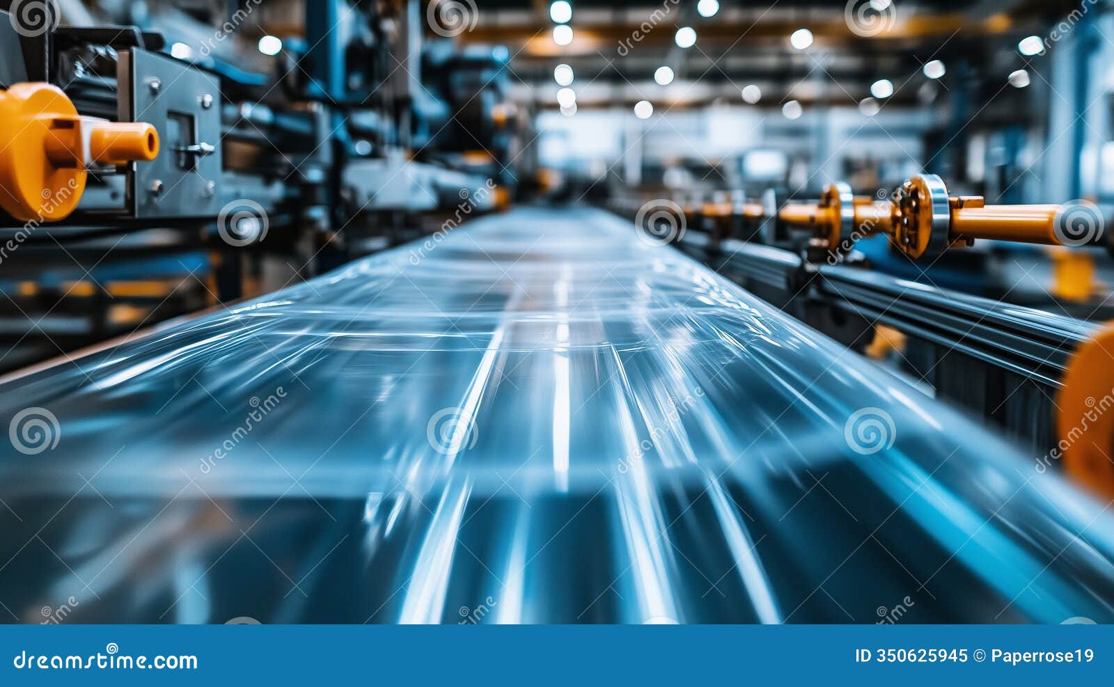 Detailed View of an Automated Plastic Bag Production Machine Operating ...