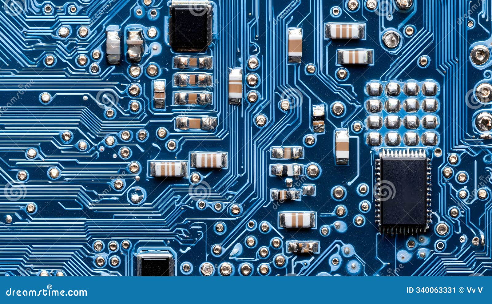 Detailed View of a Blue Circuit Board Stock Illustration - Illustration ...