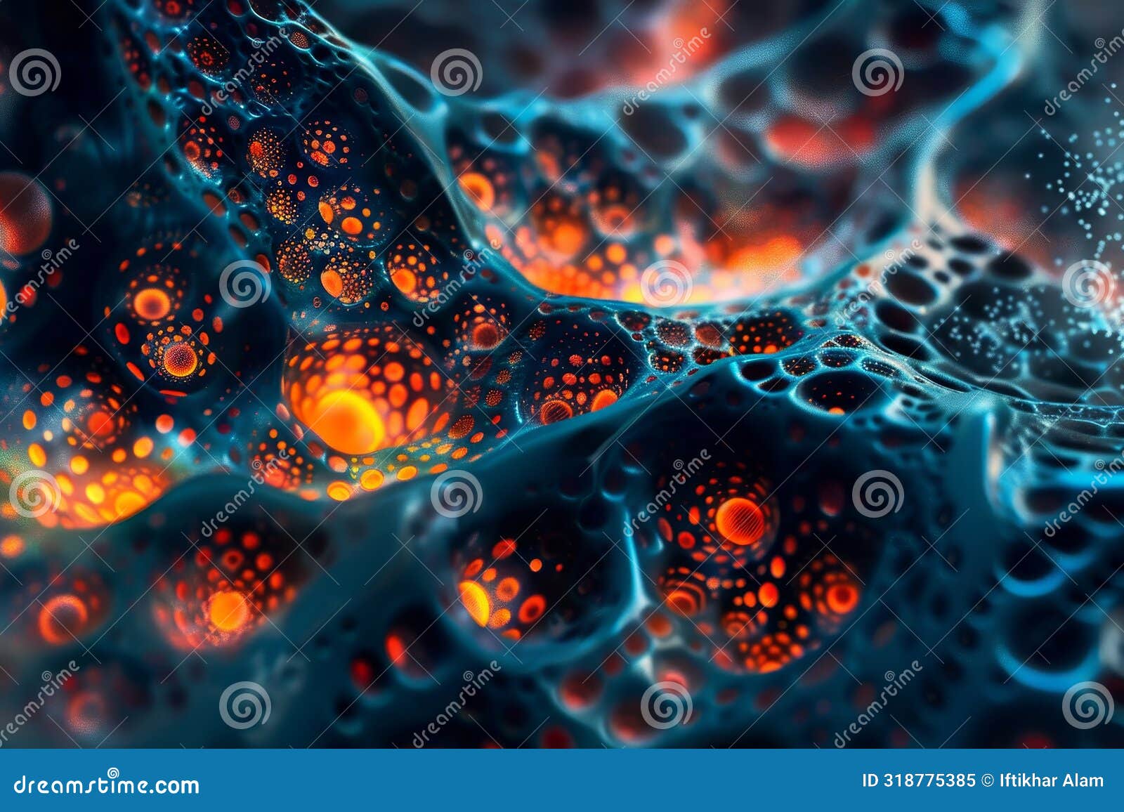 Detailed View of Blue and Orange Substance with Unique Cell Structures ...