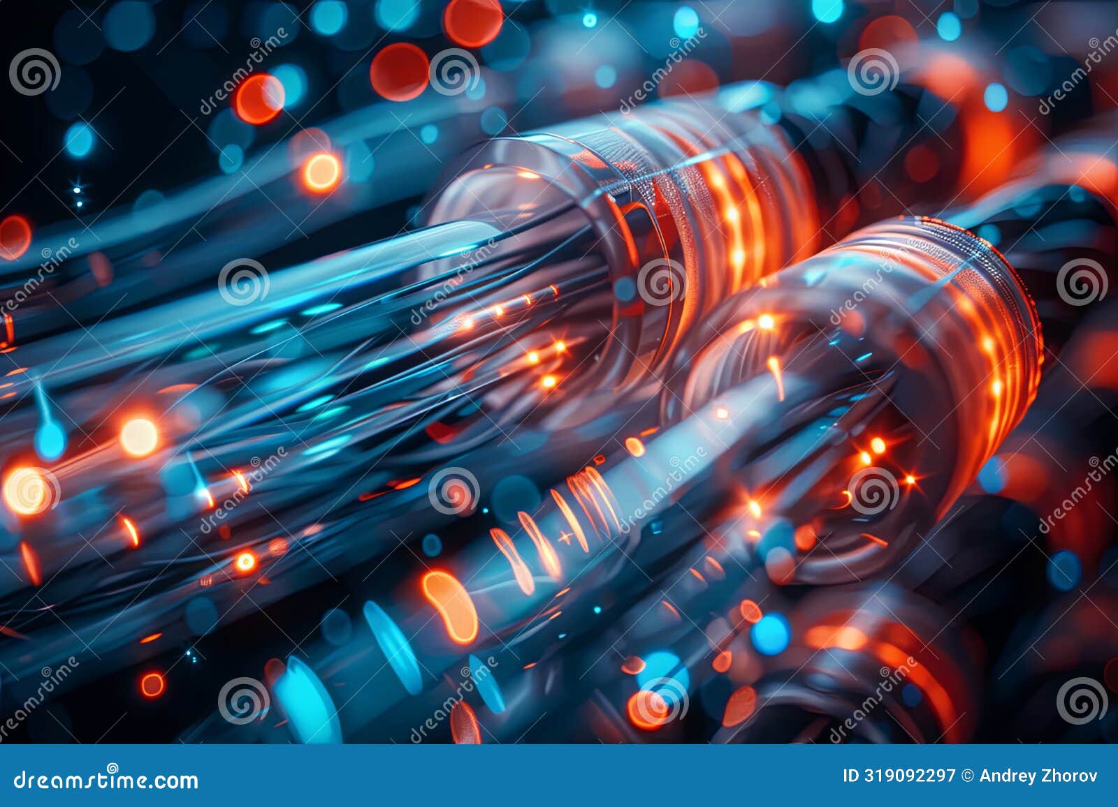 A Detailed View of a Bundle of Network Cables Transmitting Data ...