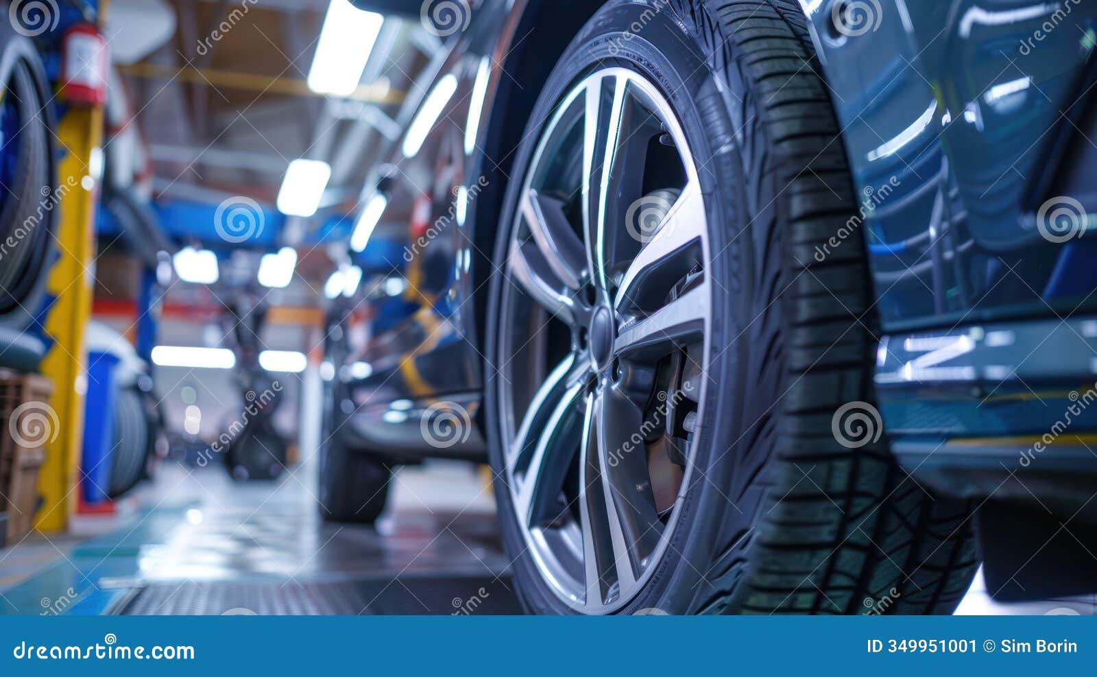 A Detailed View of a Car S Tire and Brake System in a Workshop Stock ...