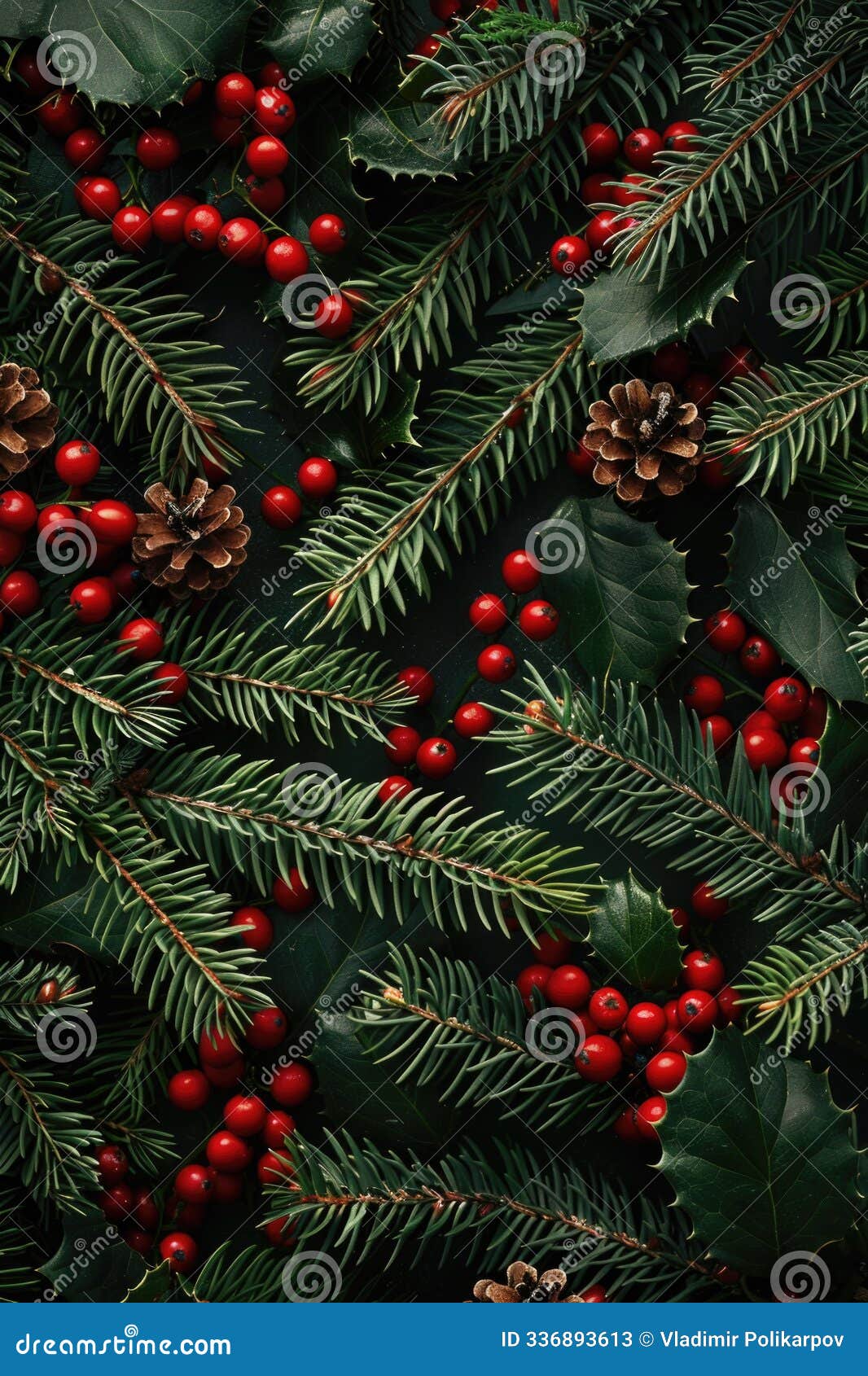 A Detailed View of a Christmas Tree Decorated with Red Berries and Pine ...