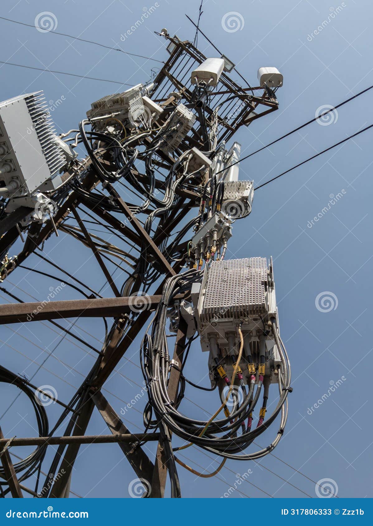 Cluttered Utility Pole with Assortment of Electronic Equipment ...