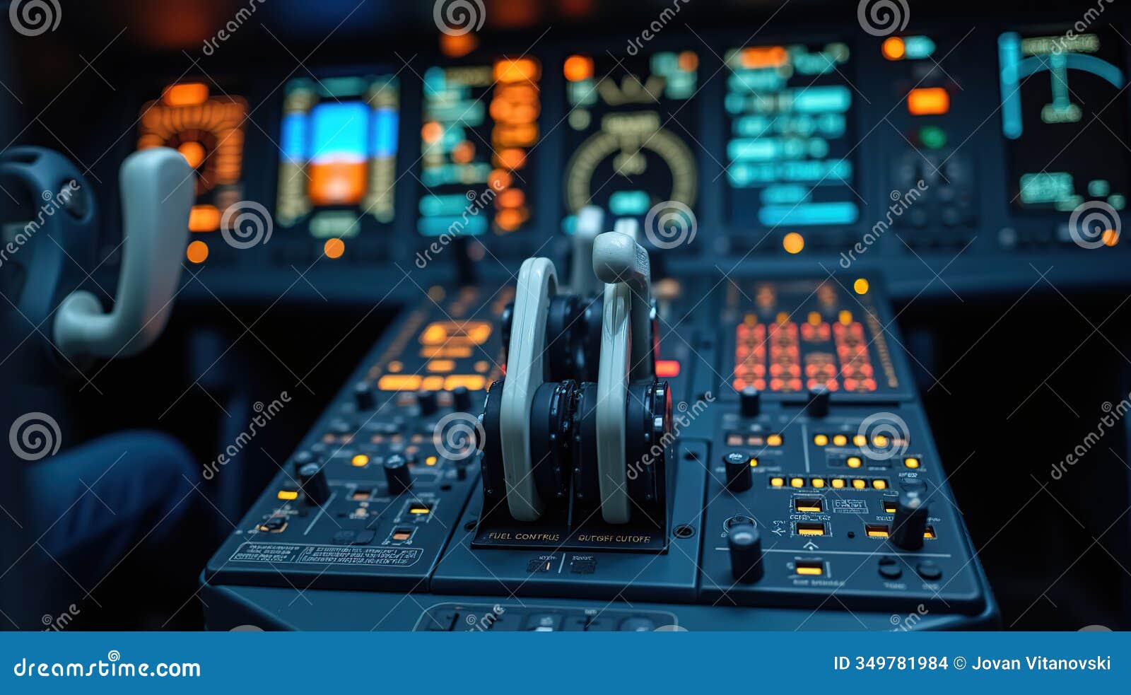Detailed View of Cockpit Throttle Control Panel and Instruments Stock ...