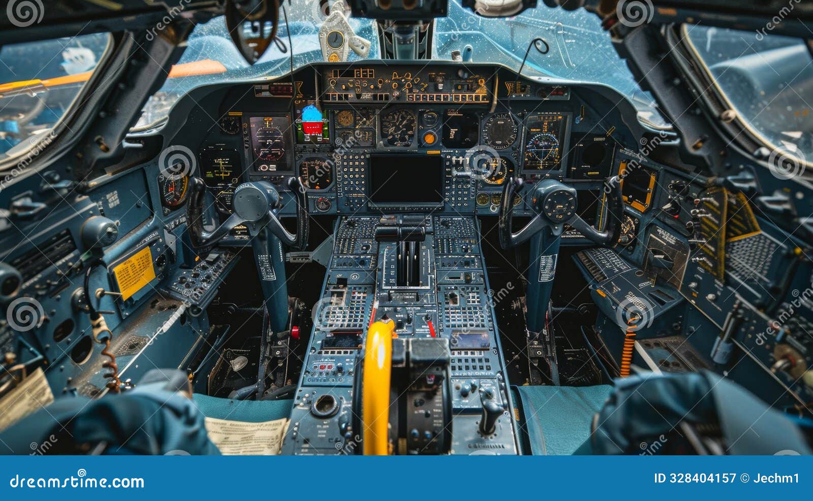 Detailed View Of Commercial Airplane Cockpit Controls Stock Image ...