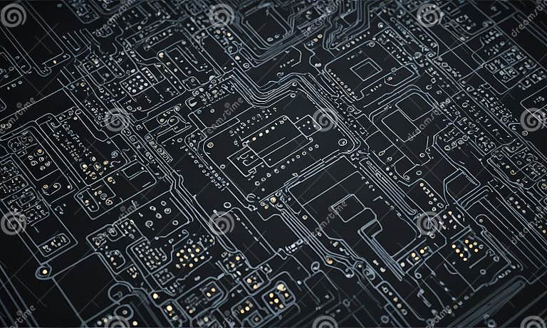 Detailed View Complex Circuit Board, Featuring Intricate Patterns Black ...