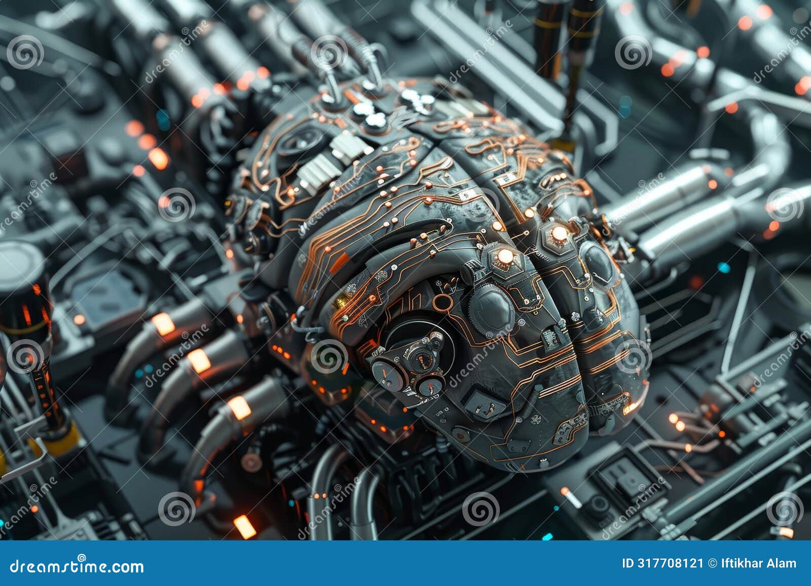 Detailed View of a Complex Machine with Multiple Wires and Circuits, a ...