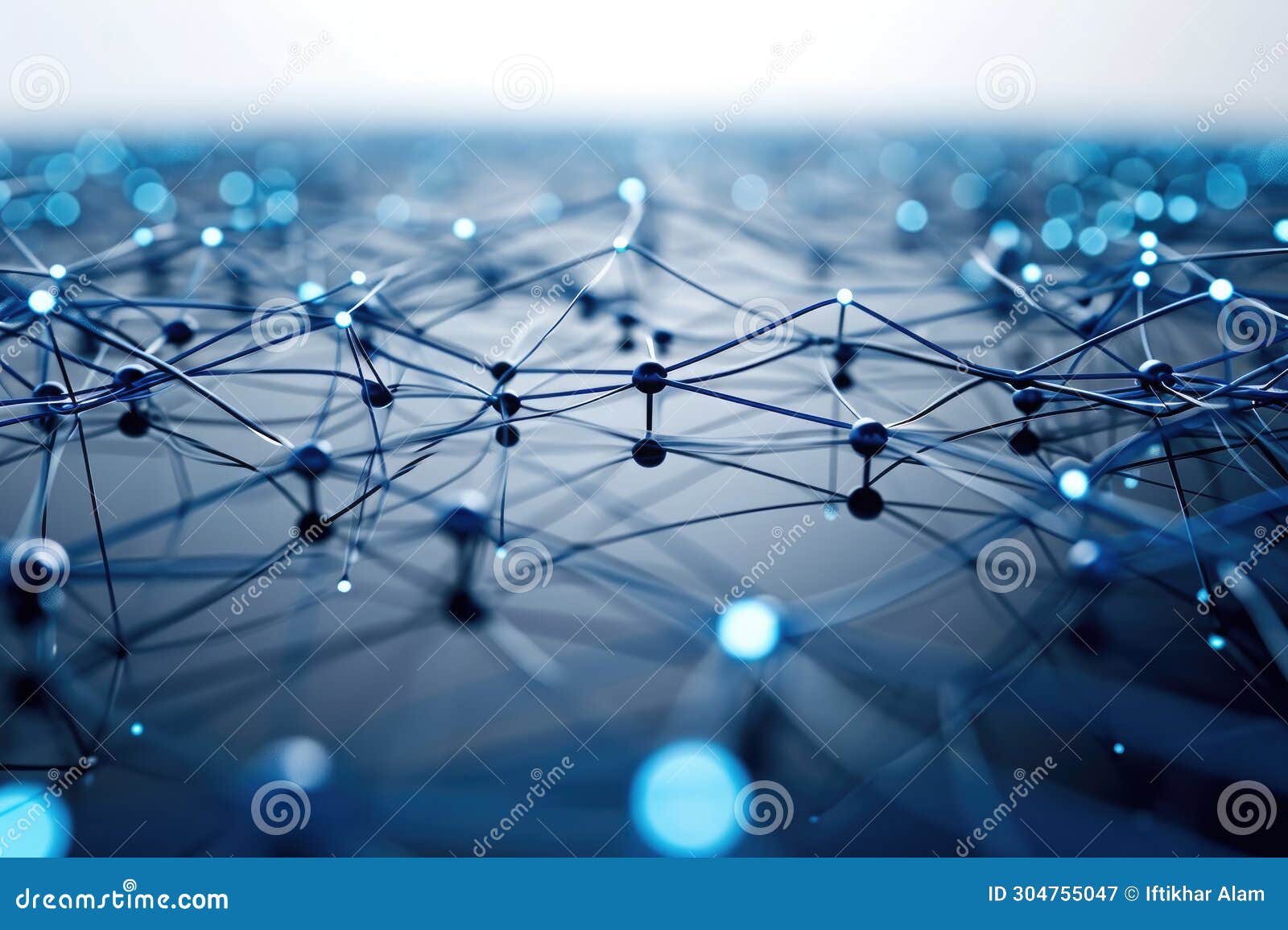 A Detailed View of a Complex Web of Interconnected Blue Dots ...