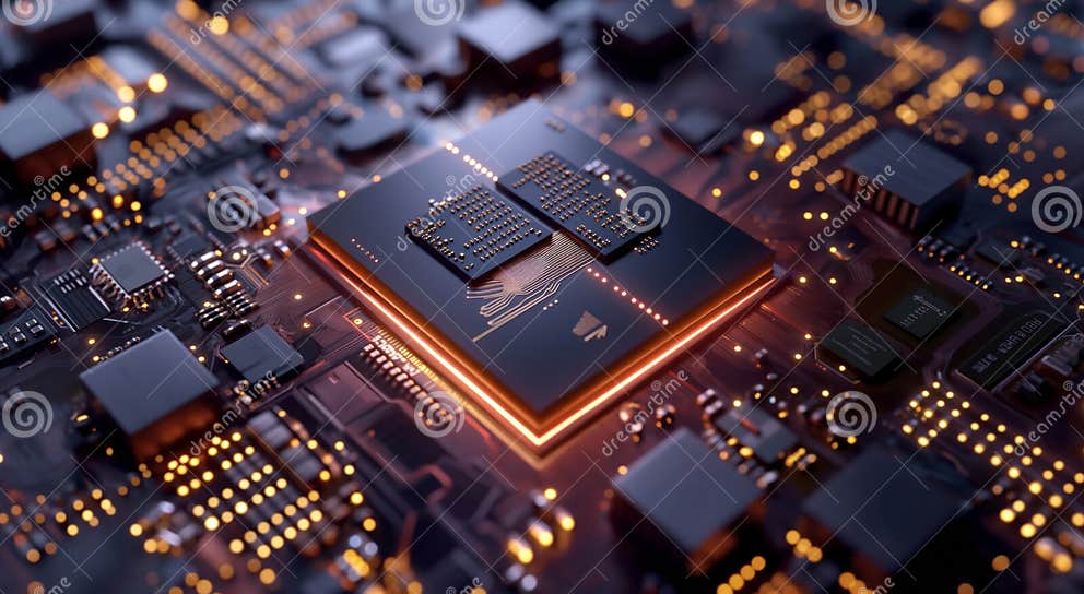 A Detailed View of a Computer Chip Mounted on a Motherboard Stock ...