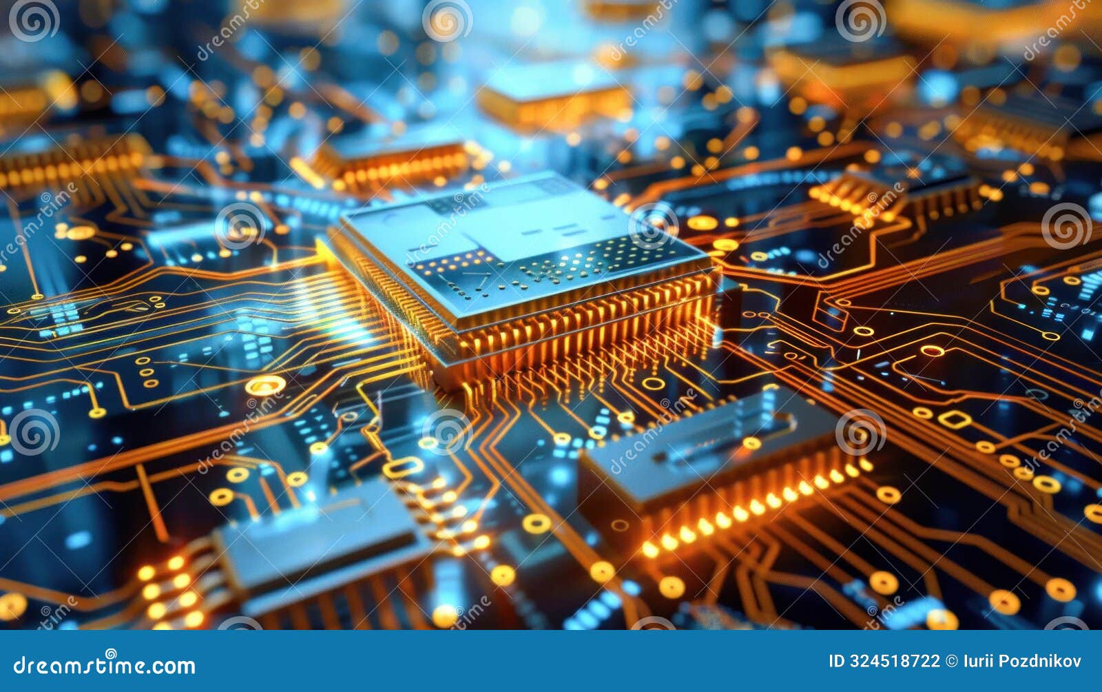 A Detailed View of a Computer Chip Mounted on a Motherboard is Depicted ...