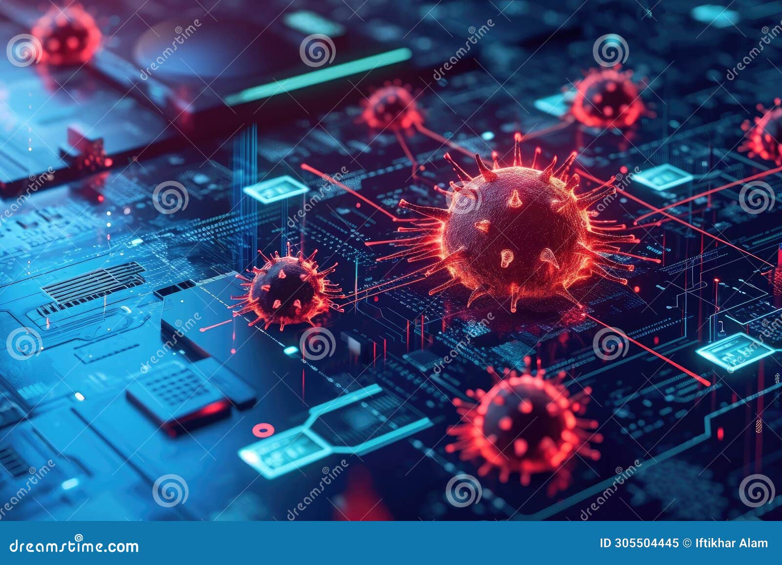 A Detailed View of a Computer Circuit Board that is Overrun with Germs ...