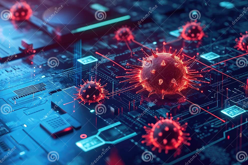 A Detailed View of a Computer Circuit Board that is Overrun with Germs ...