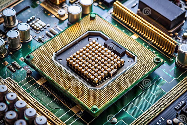 Detailed View of Computer Motherboard with Central Processor Socket ...