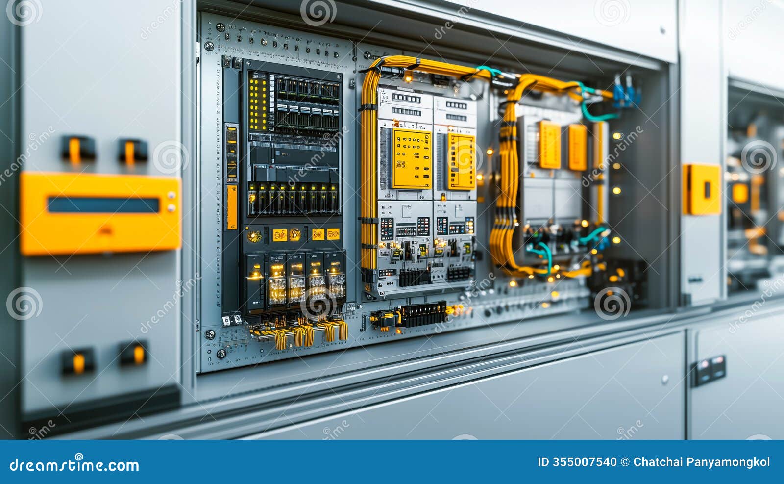 Intricate Control Panel Showcasing Electrical Components in a Modern ...