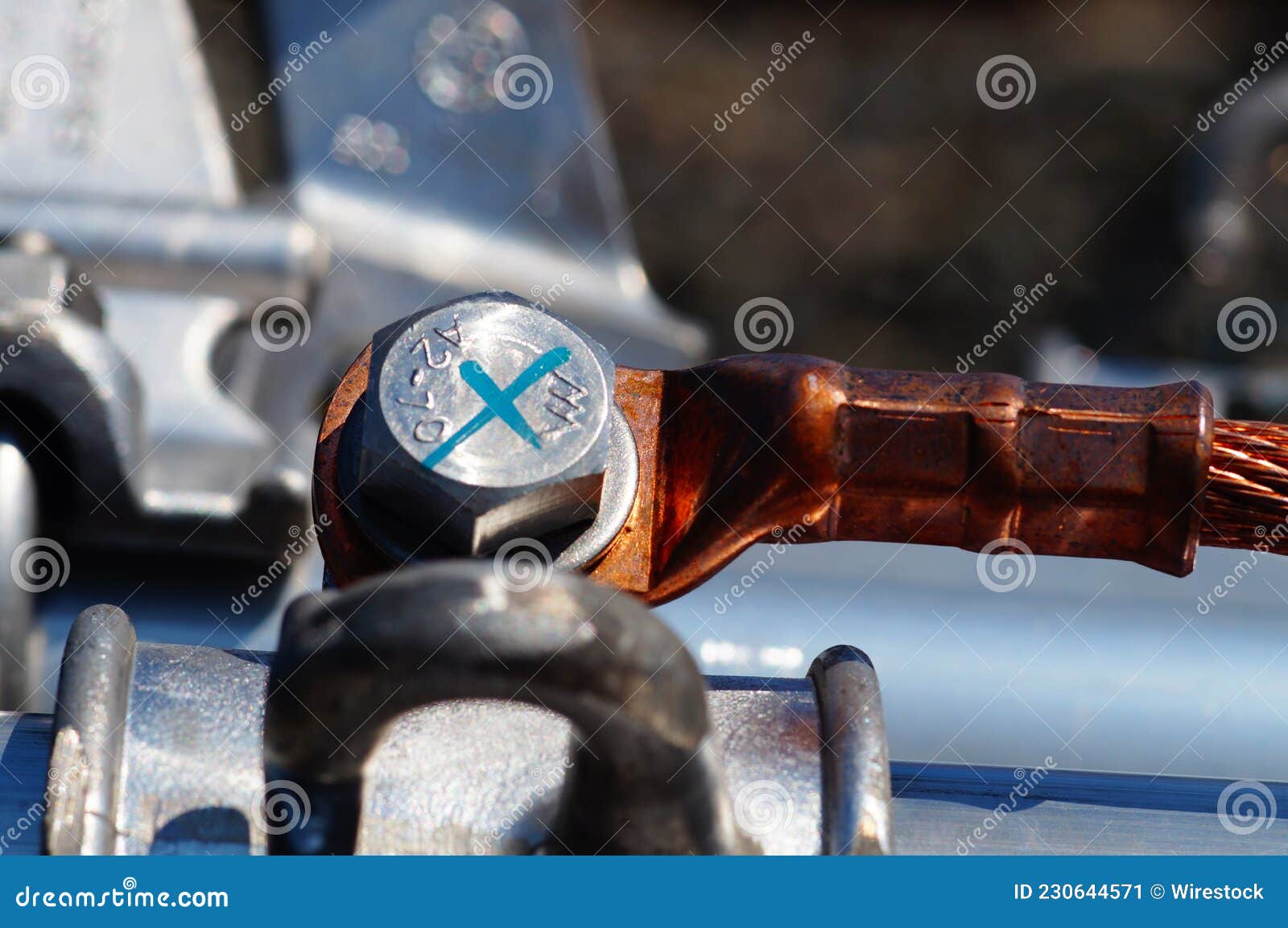 Connection of the Copper Cable of an Overhead Line Stock Image - Image ...
