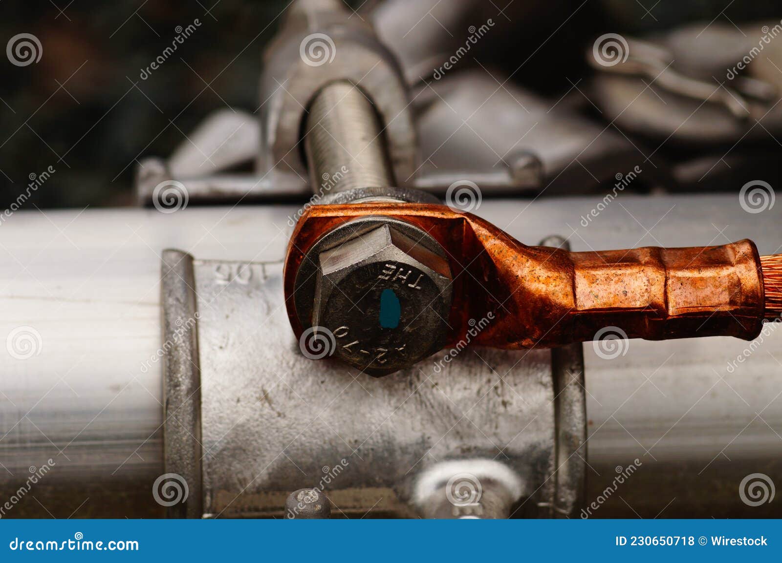 Connection of the Copper Cable of an Overhead Line Stock Photo - Image ...