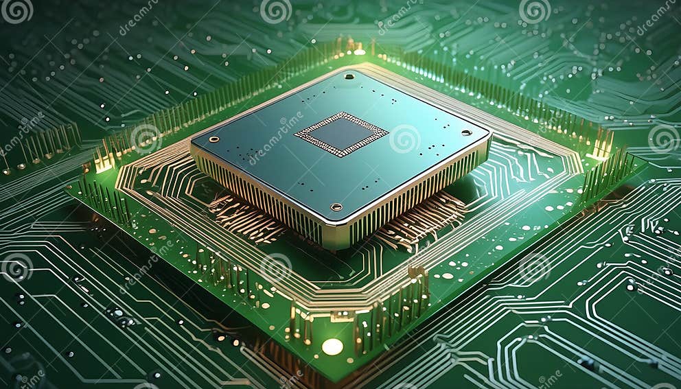 A Detailed View of a CPU on a Green Circuit Board, Symbolizing ...
