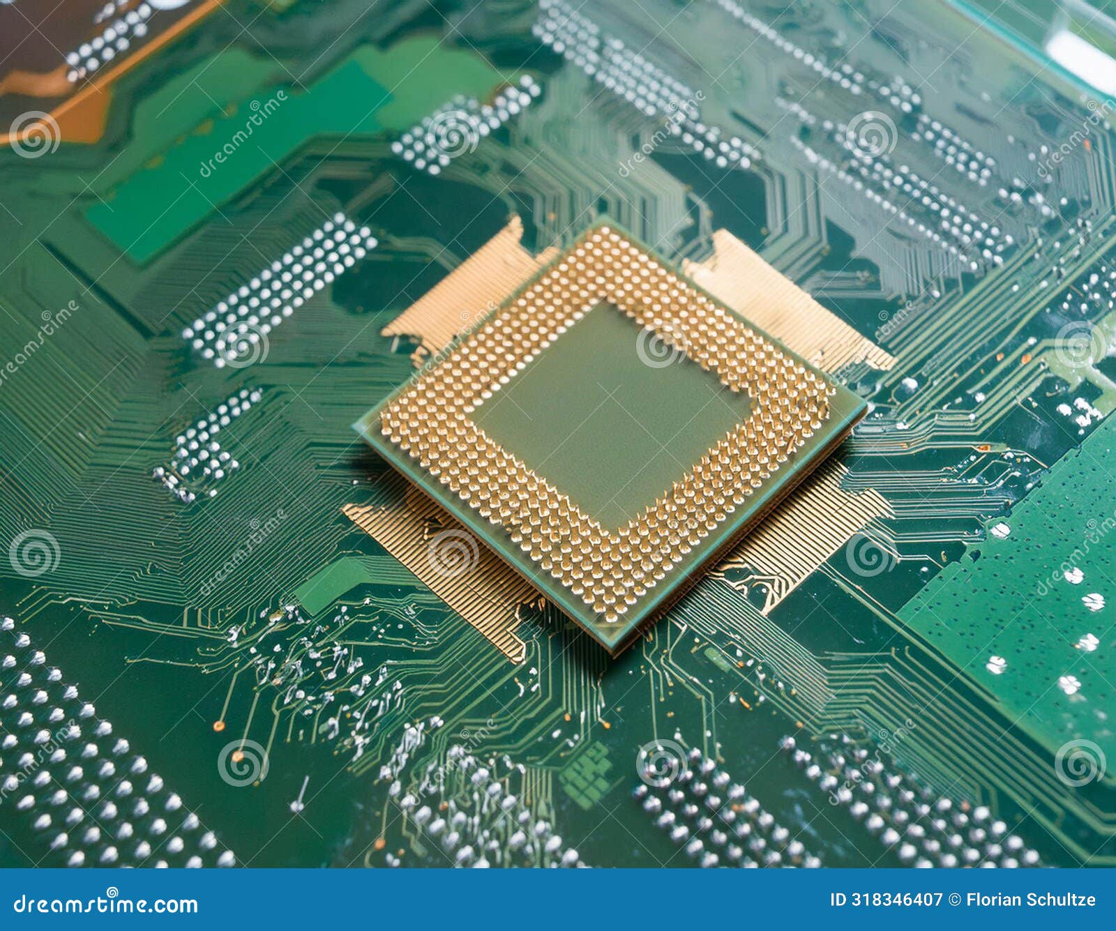 A Detailed View of a CPU on a Green Circuit Board, Symbolizing ...
