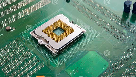A Detailed View of a CPU on a Green Circuit Board, Symbolizing ...