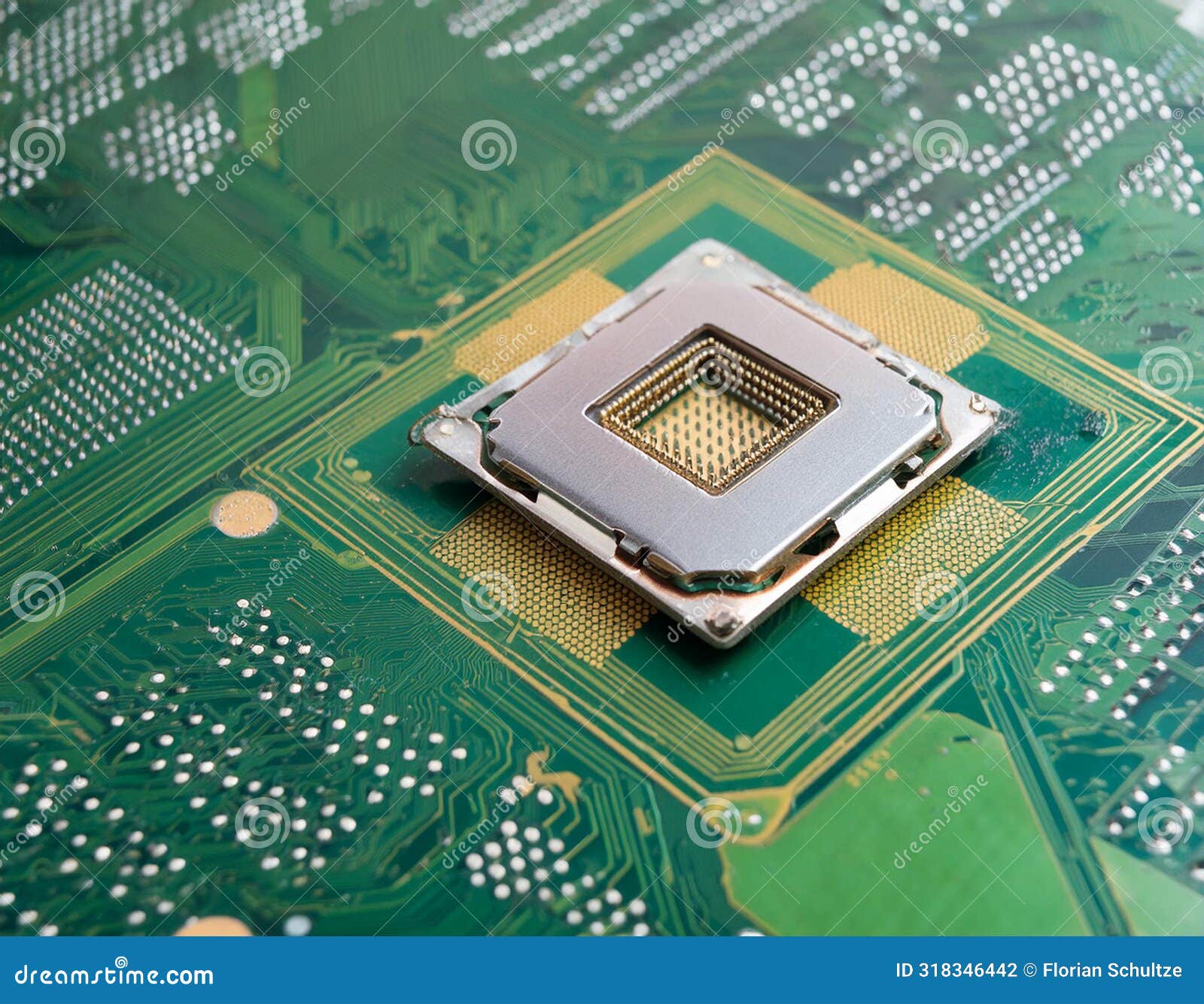 A Detailed View of a CPU on a Green Circuit Board, Symbolizing ...