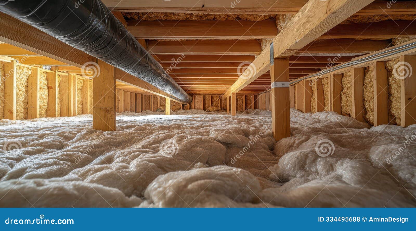 A Detailed View of the Crawl Space Including Insulation and Plumbing ...